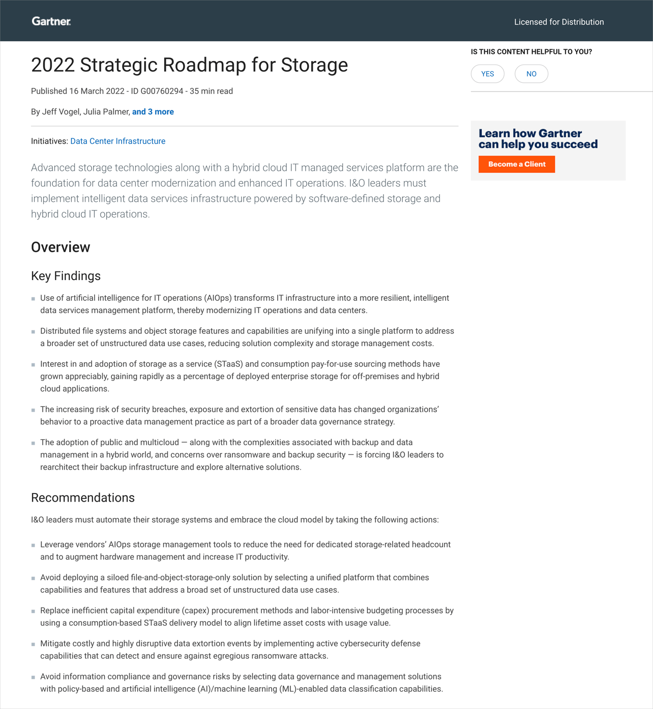 Get the Gartner Strategic Roadmap for Storage Report