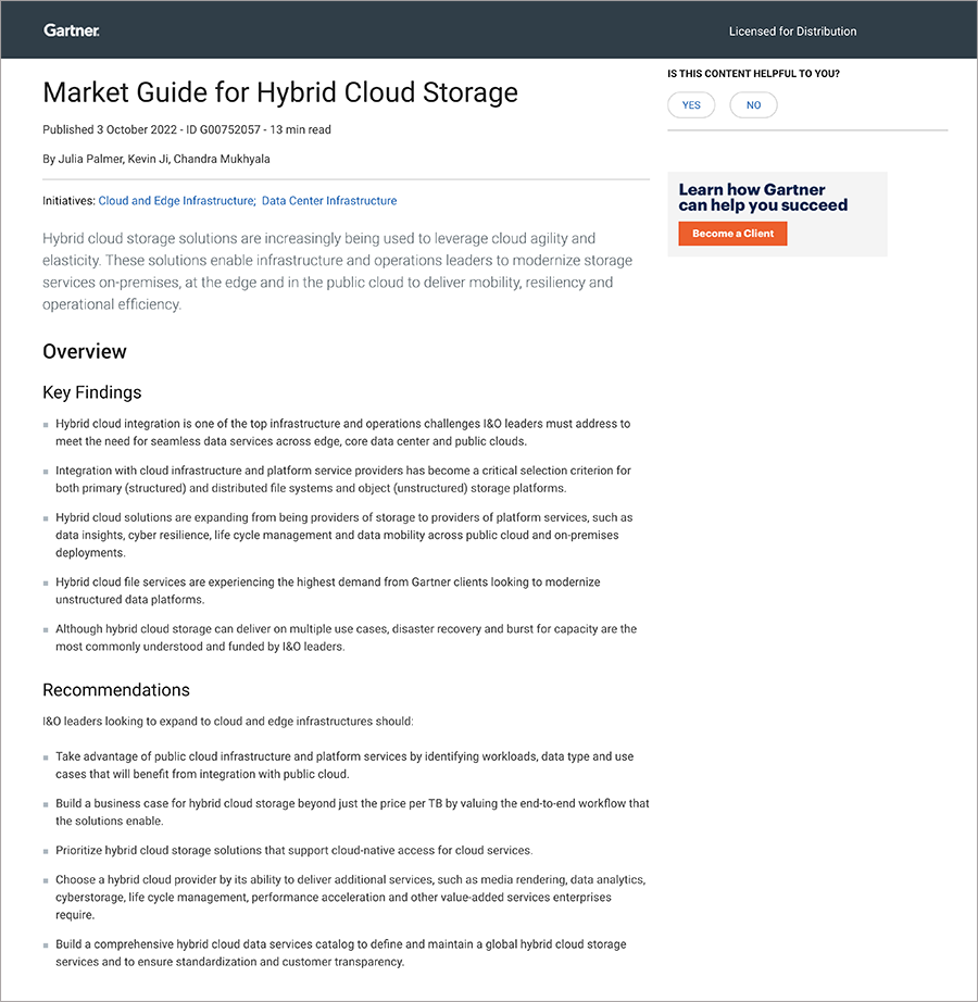 Get the Gartner Market Guide for Hybrid Storage 2022