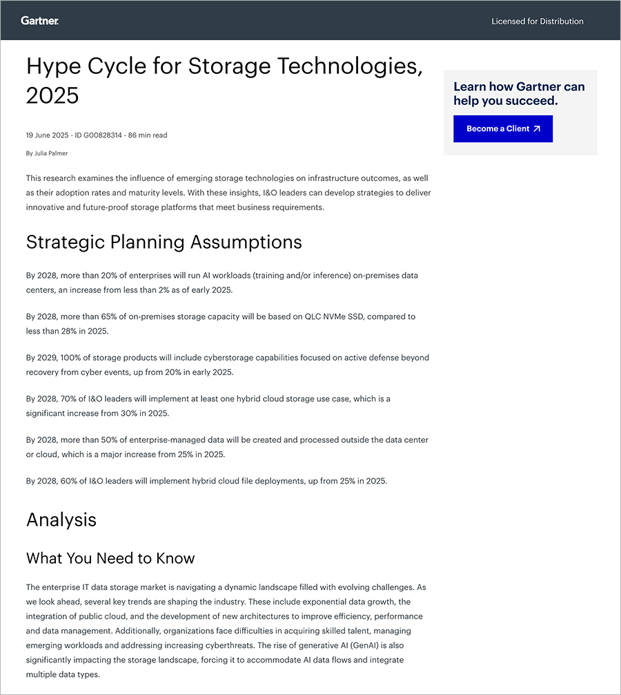 Gartner Report Hype Cycle Storage Technologies 2025